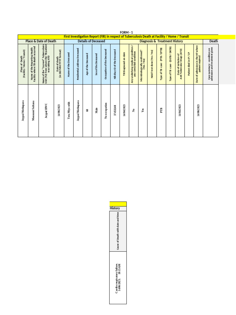 Tuberculosis Death Audit Form | PDF | Tuberculosis | Diseases And Disorders