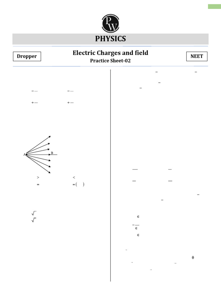 Electric Charges and Fields Parakaram DPPs - 02 - Physics | PDF ...
