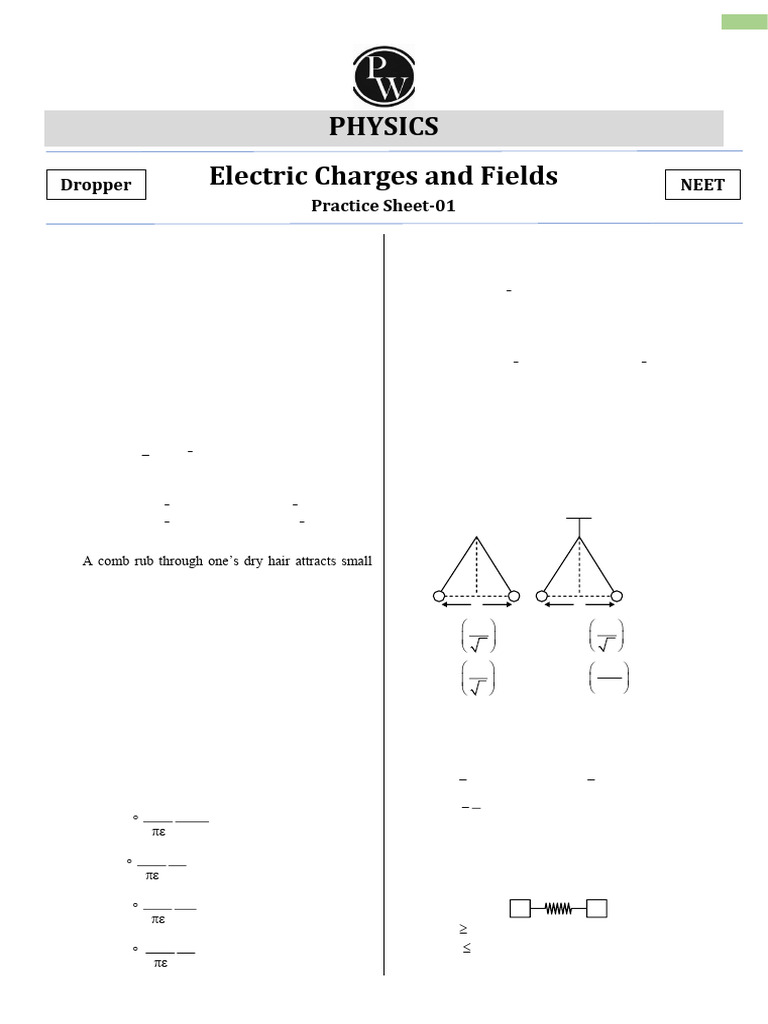 Electric Charges and Fields Parakaram DPPs - 01 - Physics | PDF ...