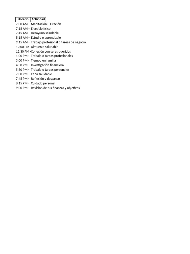 Horario Diario Propuesto | PDF