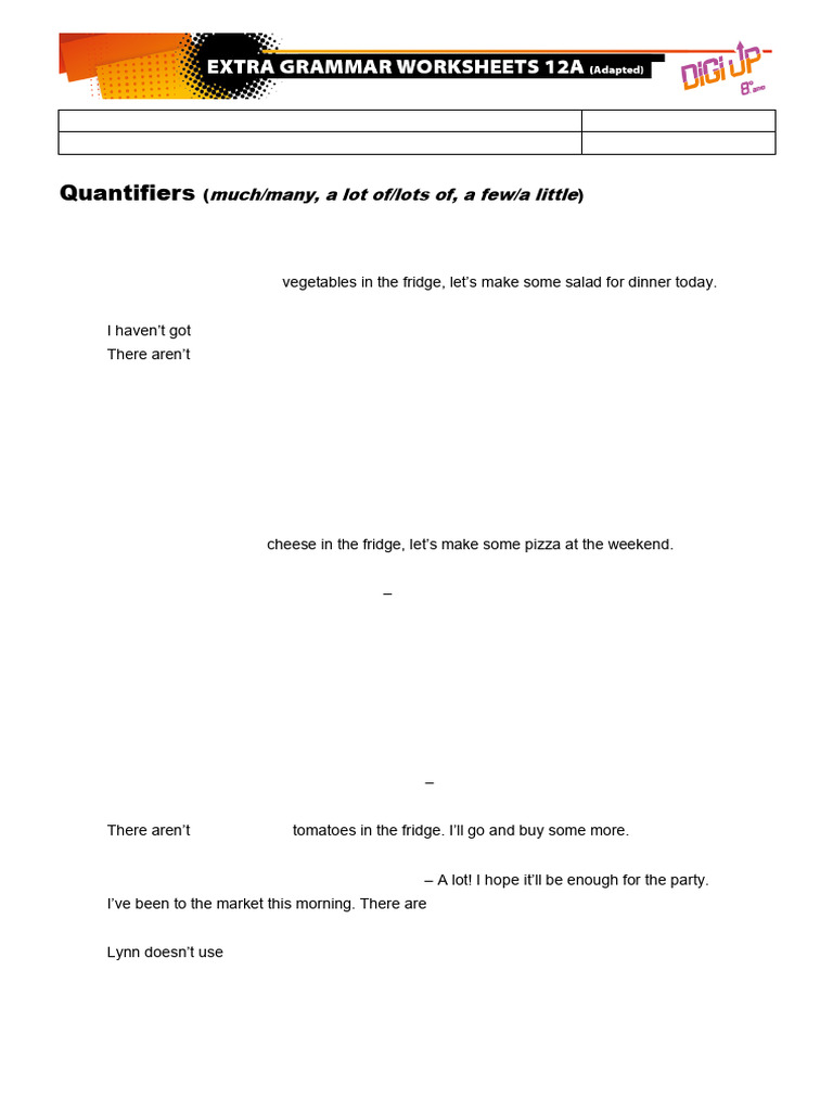Quantifiers: (Much/many, A Lot Of/lots Of, A Few/a Little) | PDF