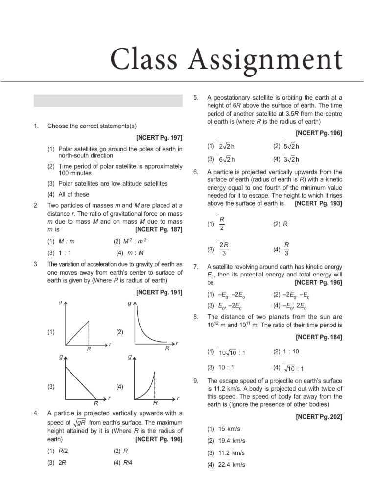 Class Test - Neet Test Paper | PDF | Earth | Mass