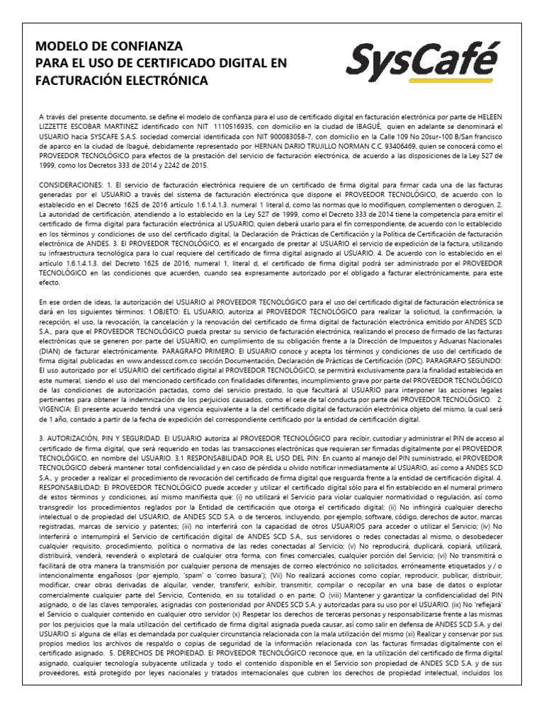 Acuerdo de Confianza de Persona Natural | PDF