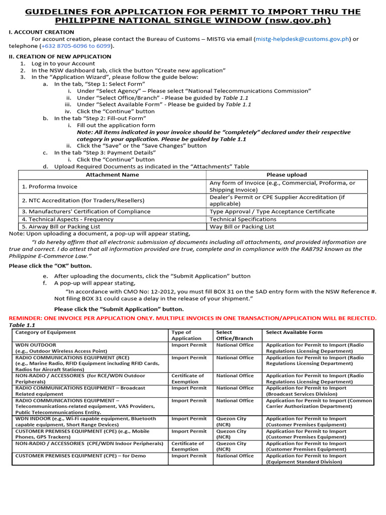 Guidelines For Importation Through The Philippine National Single ...