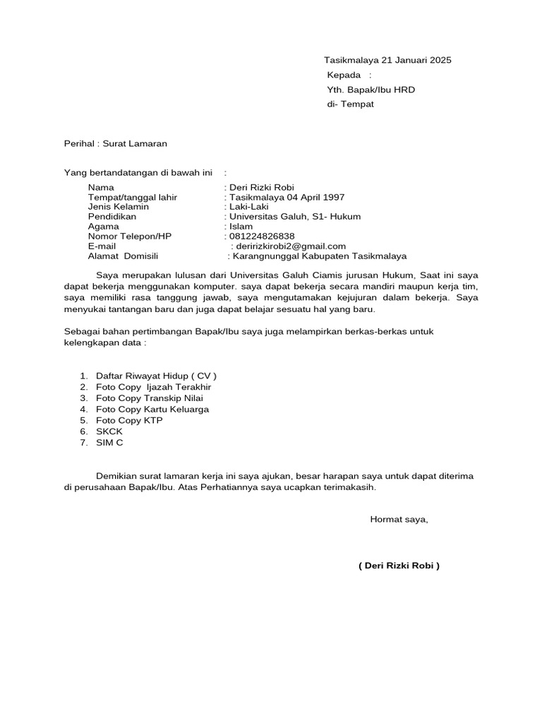 Surat Lamaran 1 | PDF