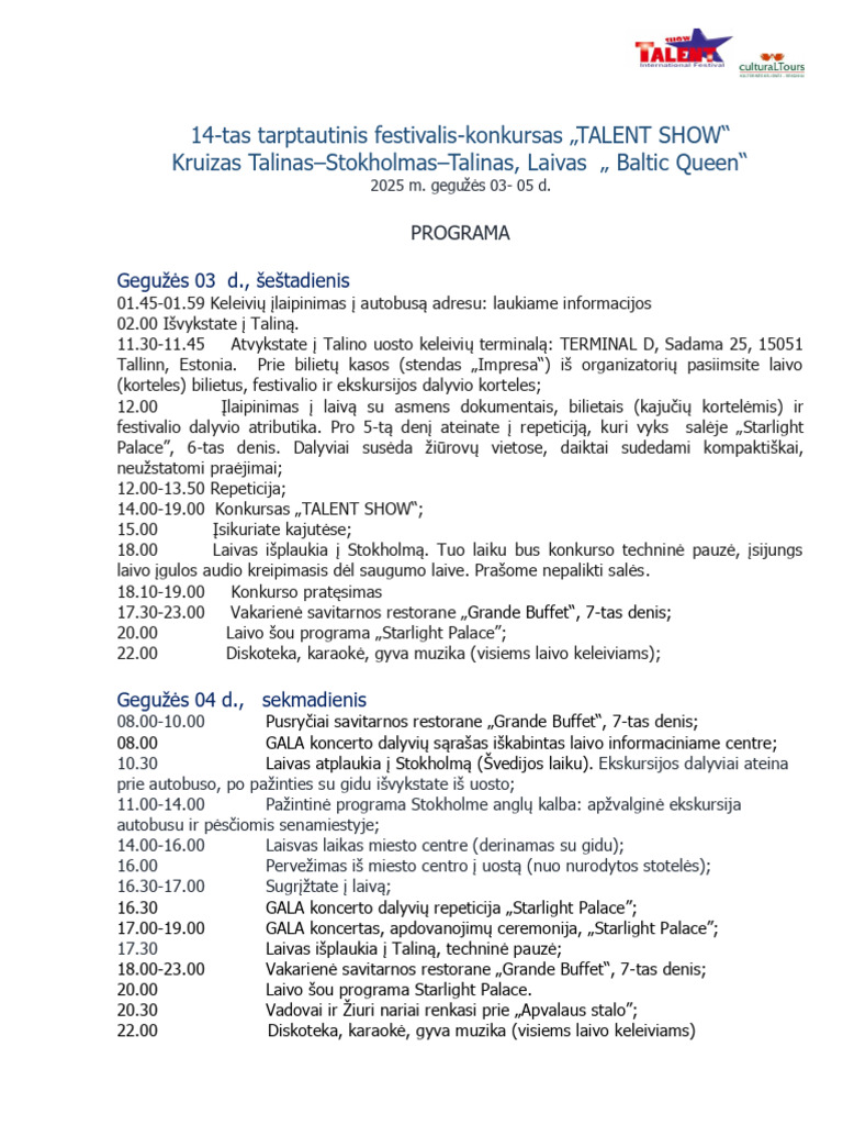 PROGRAMA Talent Show 2025 Vilnius 1 | PDF