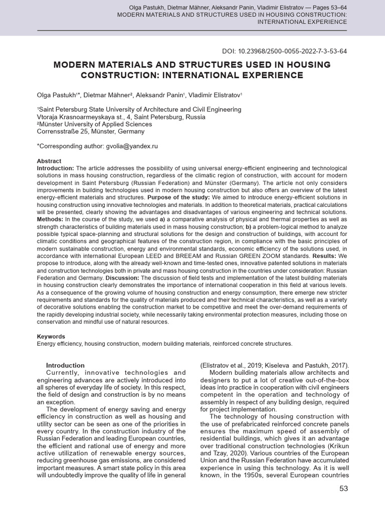 Modern Materials and Structures Used in Housing Construction ...