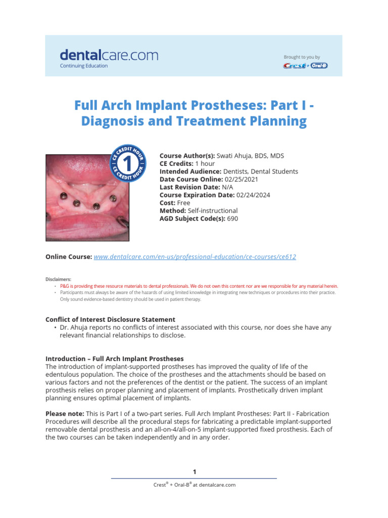 Diagnosis and Treatment Plan in Over Denture | PDF | Dental Implant ...