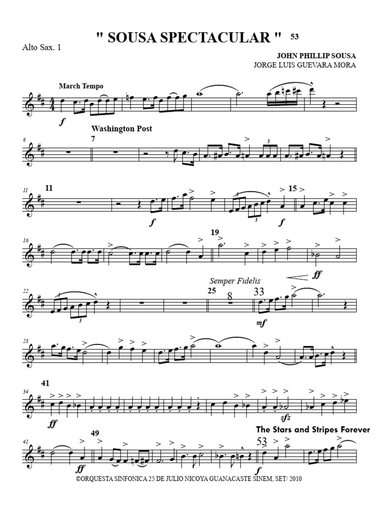 SOUSA SPECTACULAR2010 - Alto Sax. 1 | PDF | March Music | Marching Bands
