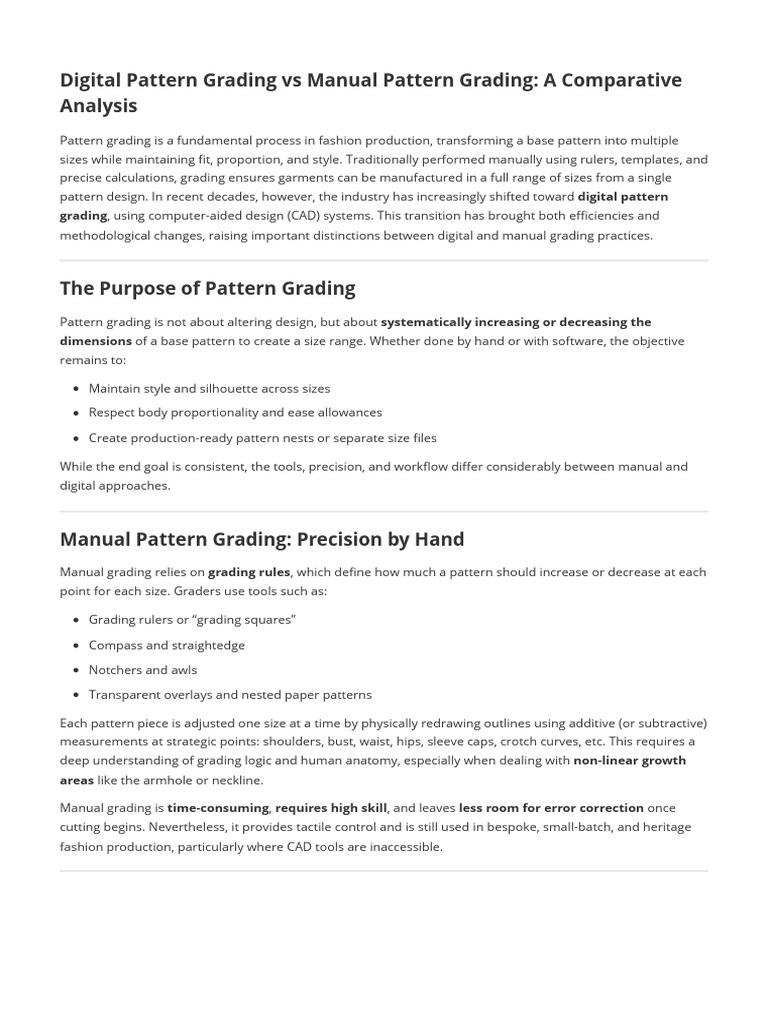 Digital Pattern Grading Vs Manual Pattern Grading - A Comparative Analysis | PDF | Computer ...