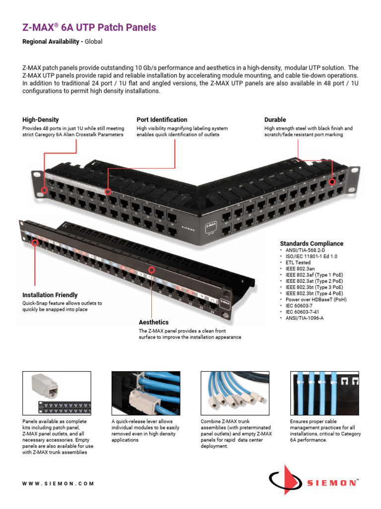 Siemon Z6a Z Max 6a Utp Patch Panels - Spec Sheet | PDF | Manufactured Goods