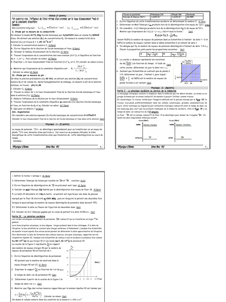 Devoir N 2 Bac PC O F 2022 S1 | PDF | Radioactivité | Noyau atomique