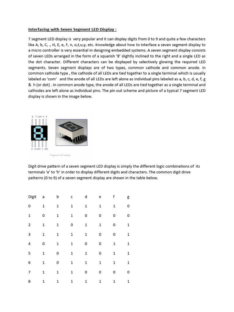 Interfacing With Seven Segment Led Display Pdf Microcontroller Computer Engineering
