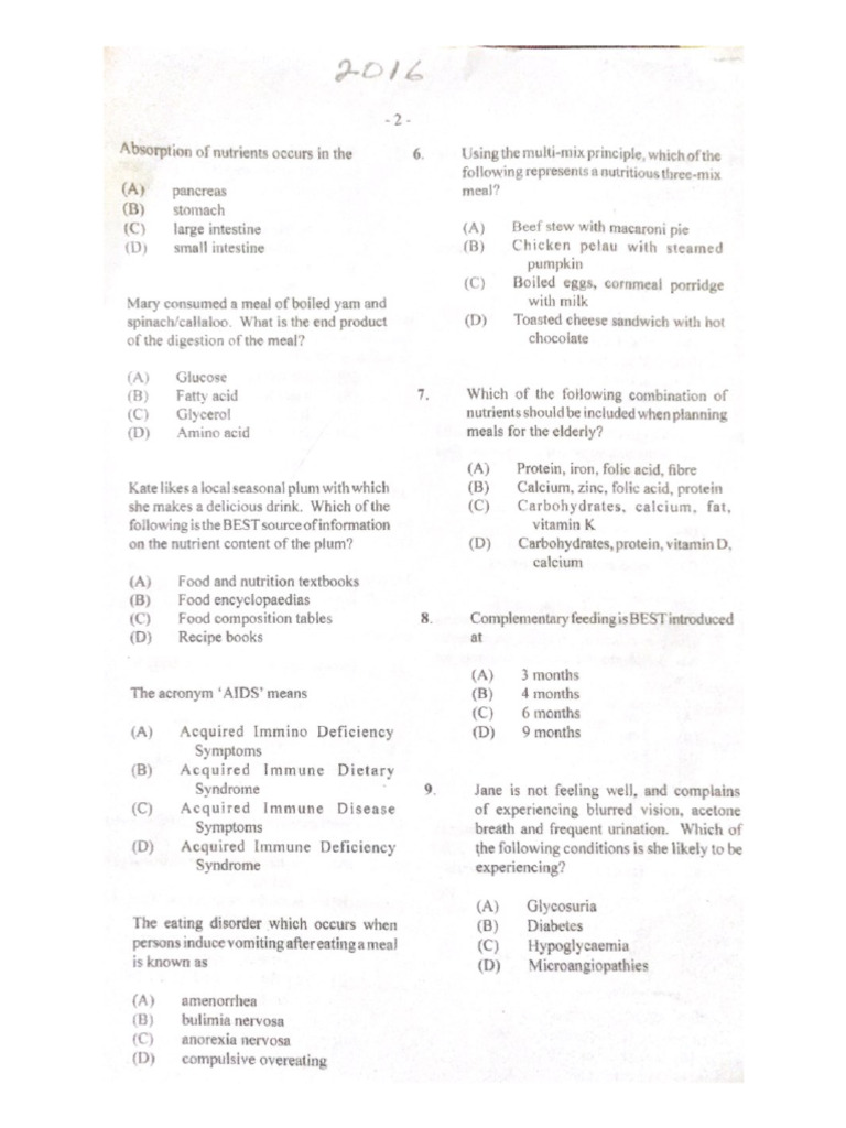 Foods Unit 1 Paper 1 2016-68FD8 | PDF