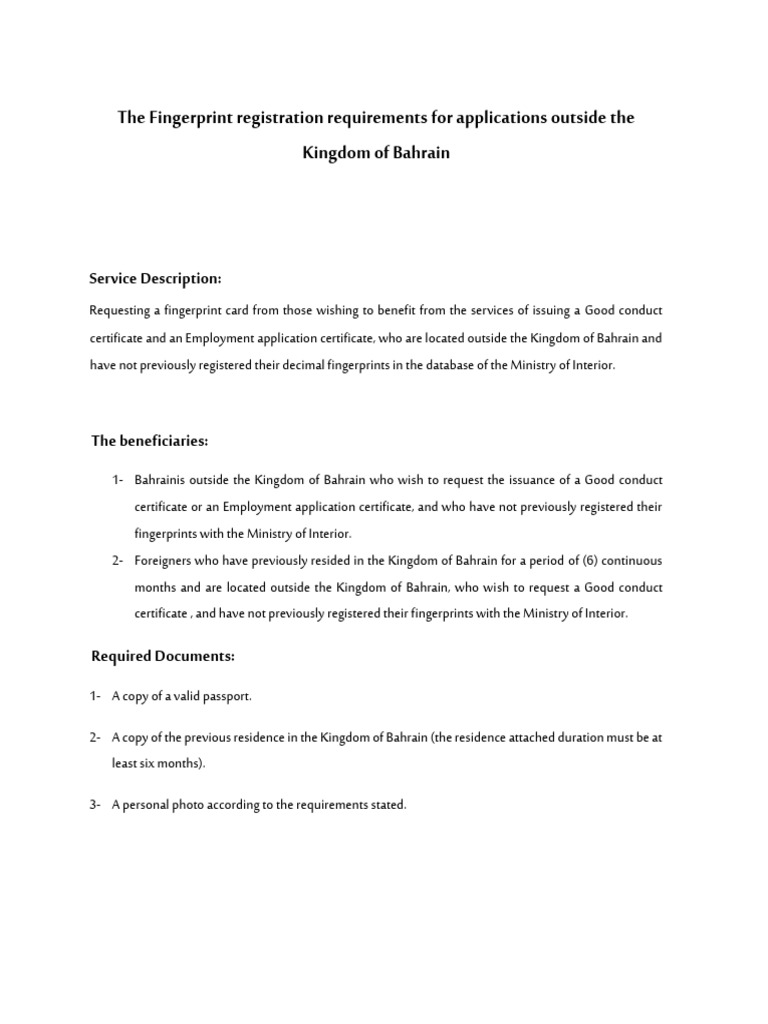 FingerprintRequirements en | PDF | Fingerprint | Bahrain
