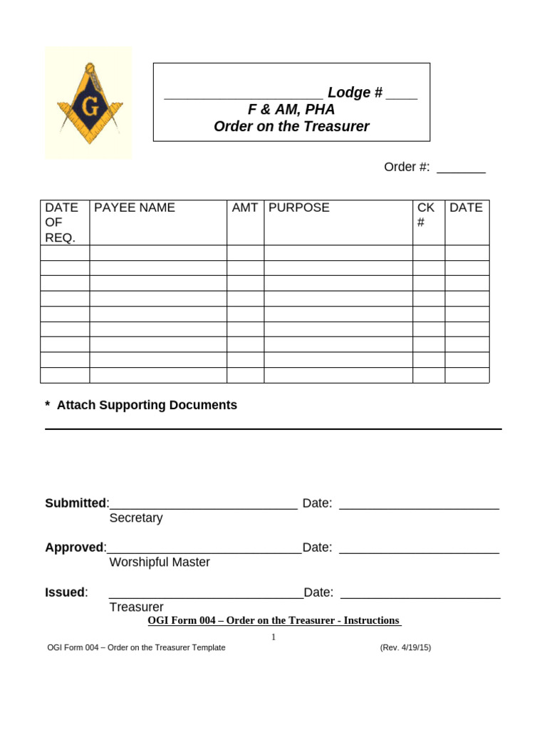 OGI Form 004 Order On The Treasurer Template and Instructions 041915 | PDF | Cheque | Payments