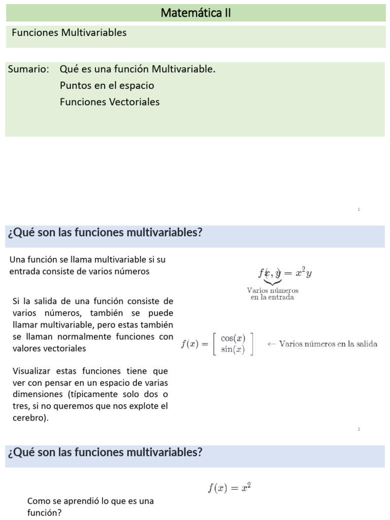 Funciones Multivariables Teoría y Parametricas | PDF | Vector Euclidiano | Variable (Matemáticas)