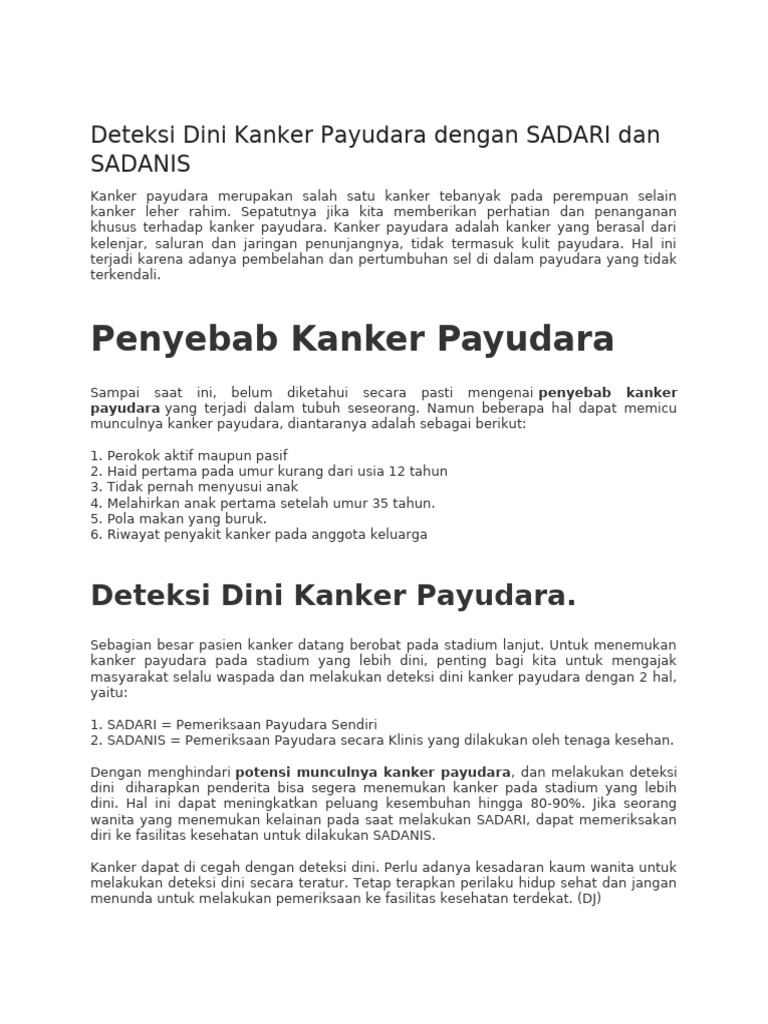 Deteksi Dini Kanker Payudara Dengan SADARI Dan SADANIS | PDF