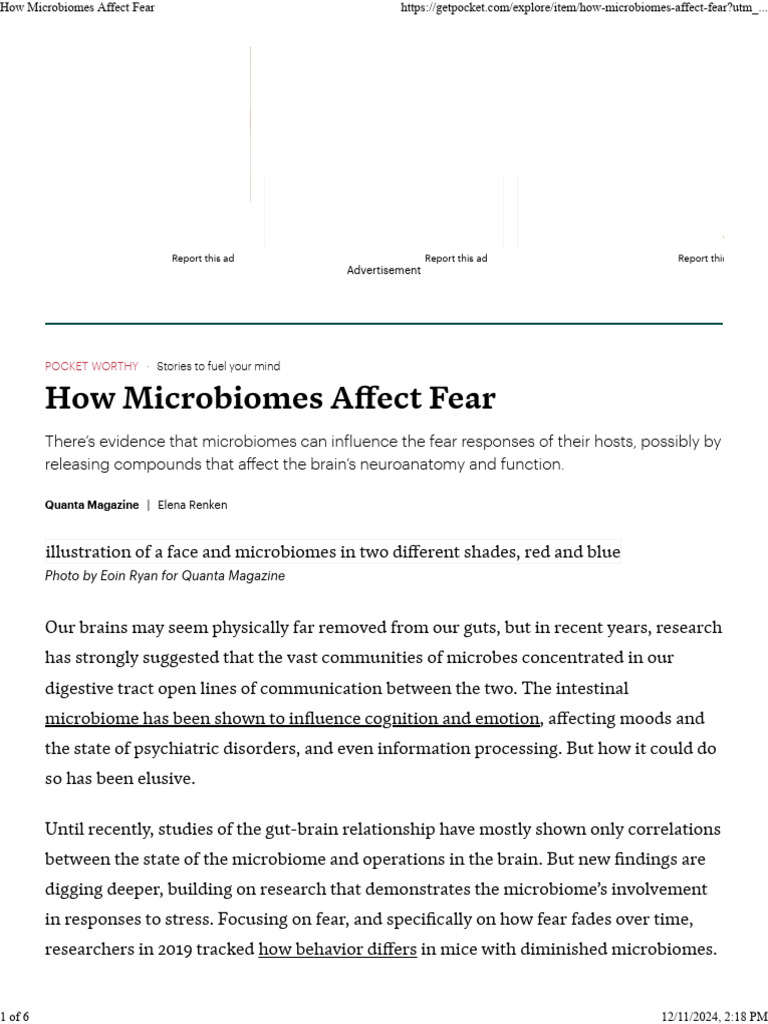 How Microbiomes Affect Fear | PDF | Fear | Brain
