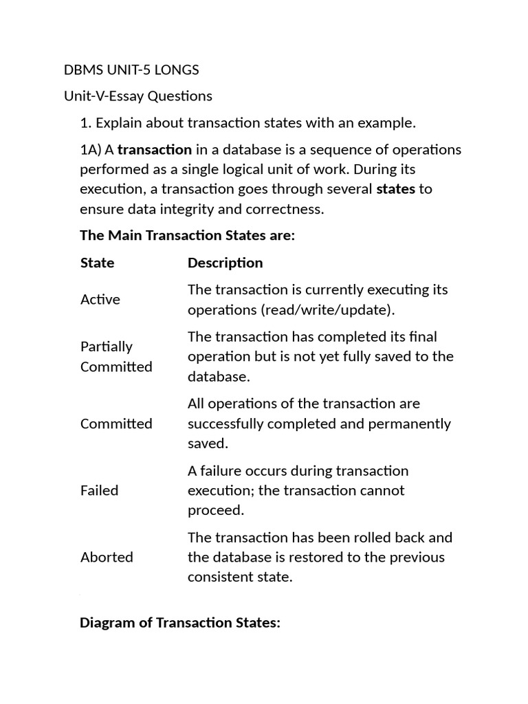 Dbms Mid-2 Unit-5 Longs Answers | PDF | Database Transaction | Acid