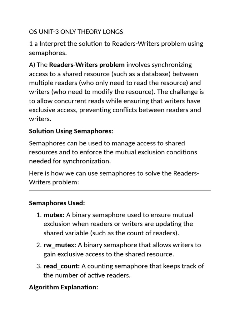 Os Mid-2 Longs Unit-3 Only Theory Answers | PDF | Concurrency (Computer Science) | Operating ...