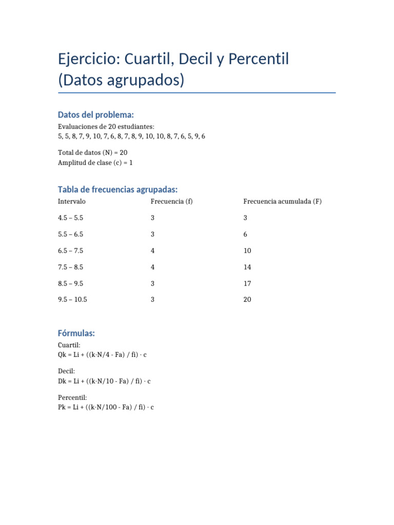 Ejercicio Cuartil Decil Percentil | PDF