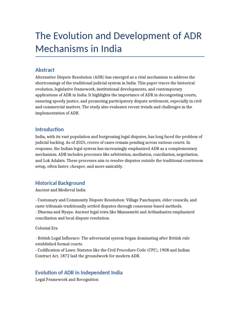 The Evolution and Development of ADR Mechanisms in India | PDF ...