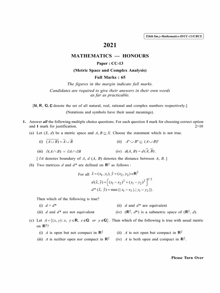 CU 2021 BSC Mathematics (H) Semester-VI CC13 CC14 CC14P DSE-A2 DSE-B2 | PDF