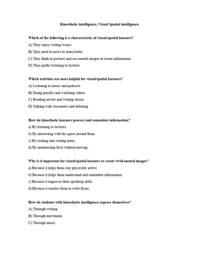 Kinesthetic Intelligence - Visual Intelligence Grupo 9 | PDF