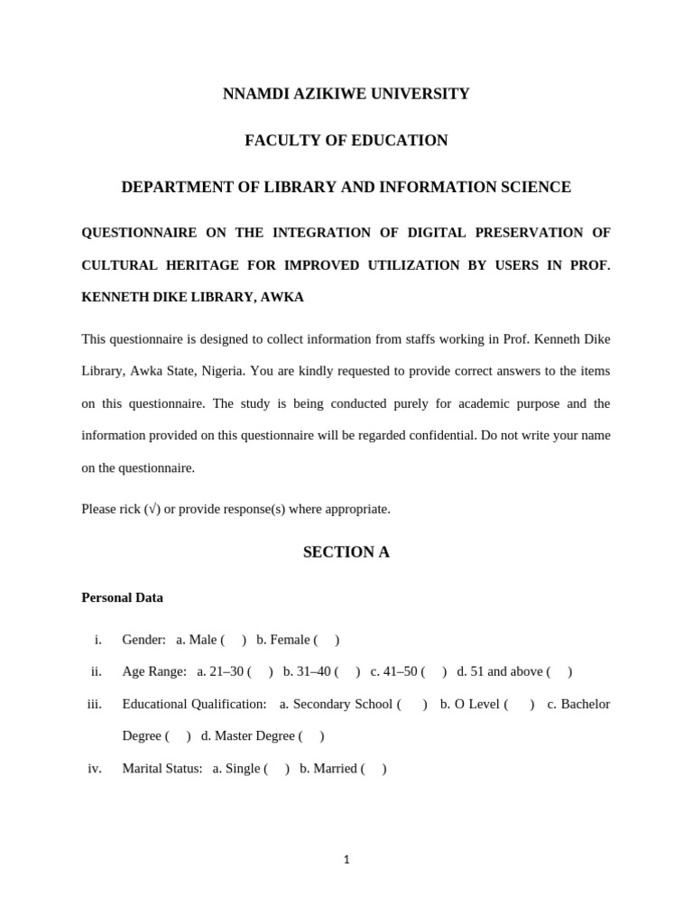 Cynthia Project Questionnaire | PDF | Libraries | Cultural Heritage