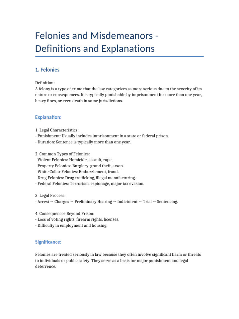 Felonies Vs Misdemeanors | PDF | Misdemeanor | Felony