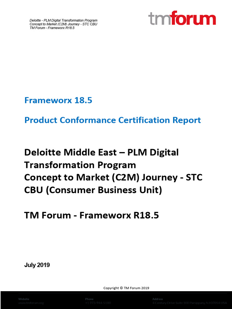 Frameworx-18.5-Final-Certification-Report-for-Deloitte-PLM-STC-CBU-v1.0 | PDF | Product ...