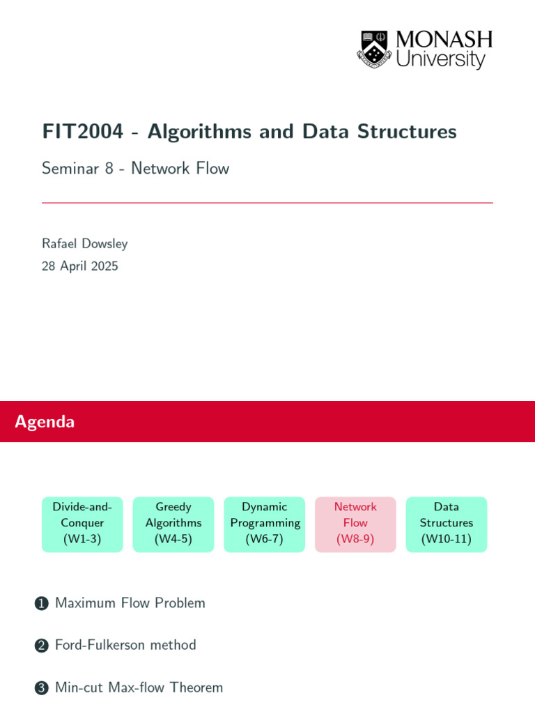 Seminar 8 - Network Flow (Handout) | PDF | Computational Problems | Mathematical Optimization