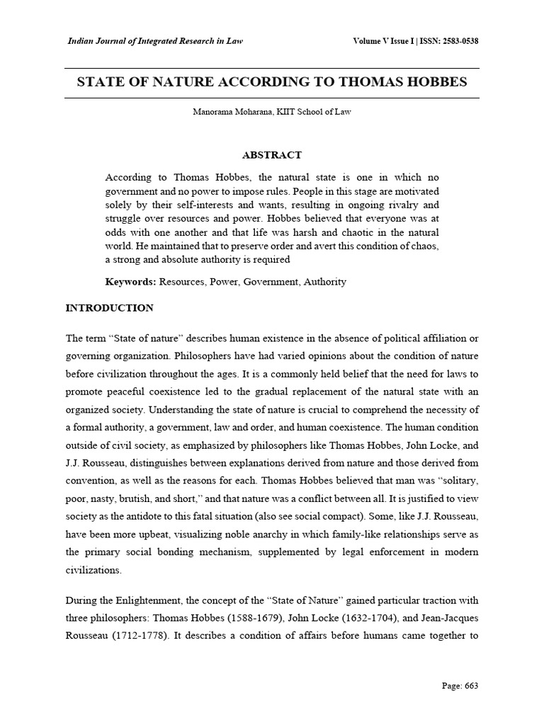 State of Nature According To Thomas Hobbes | PDF | Social Contract ...