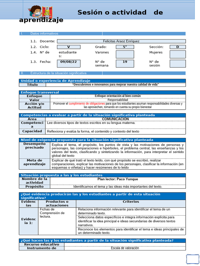 Comunicaci Ón Plan Lector - 09 Agosto | PDF | Aprendizaje | Comprensión lectora