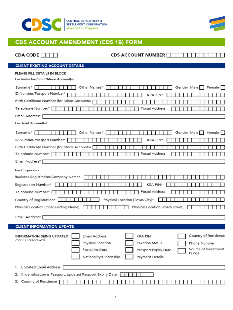 Cds Account Amendment (Cds 1B) Form: Cda Code | PDF | Securities ...