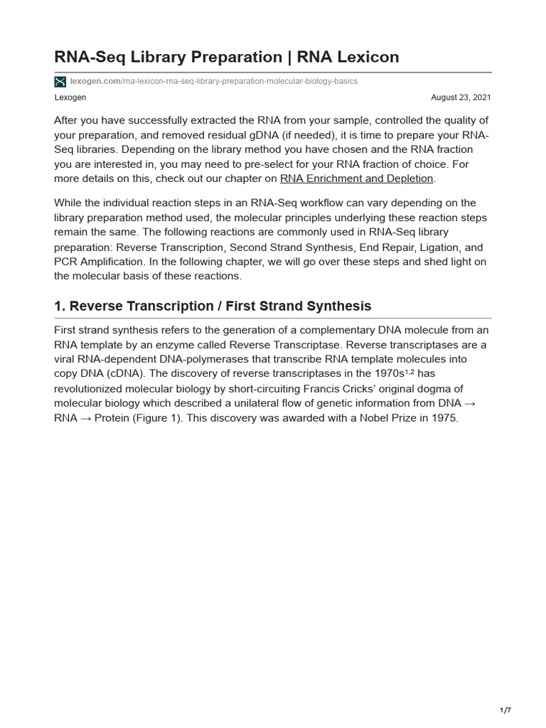 RNA-Seq Library Preparation RNA Lexicon | PDF | Reverse Transcriptase ...