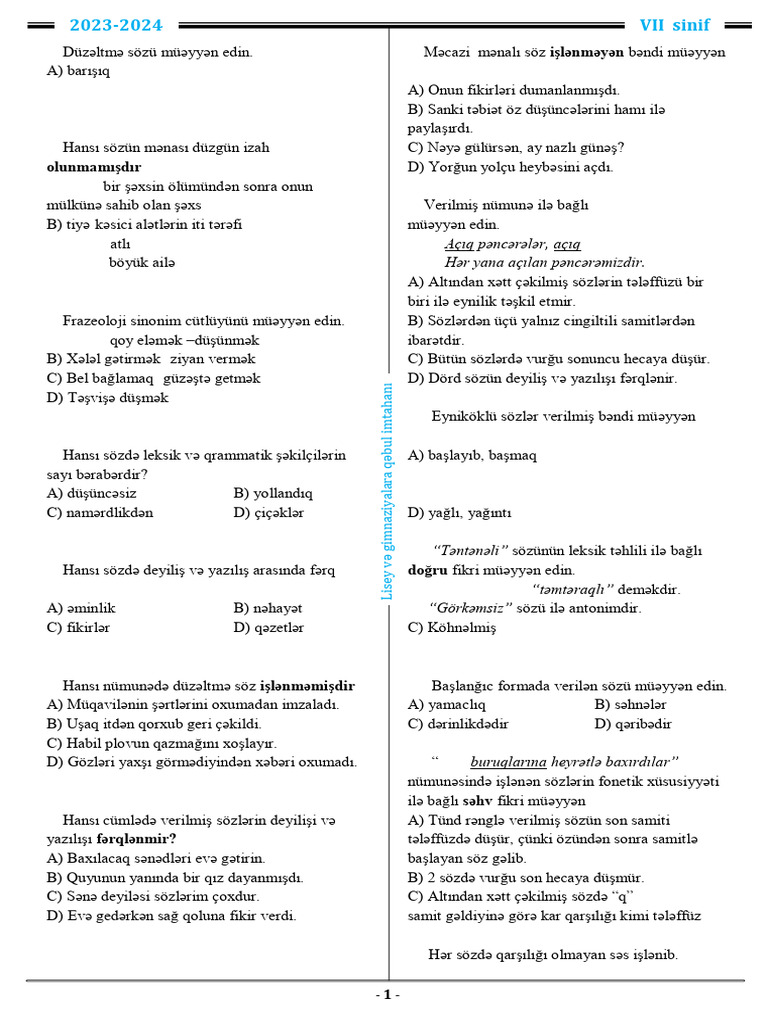 VII sinif sınaq 1_231108_131820 | PDF