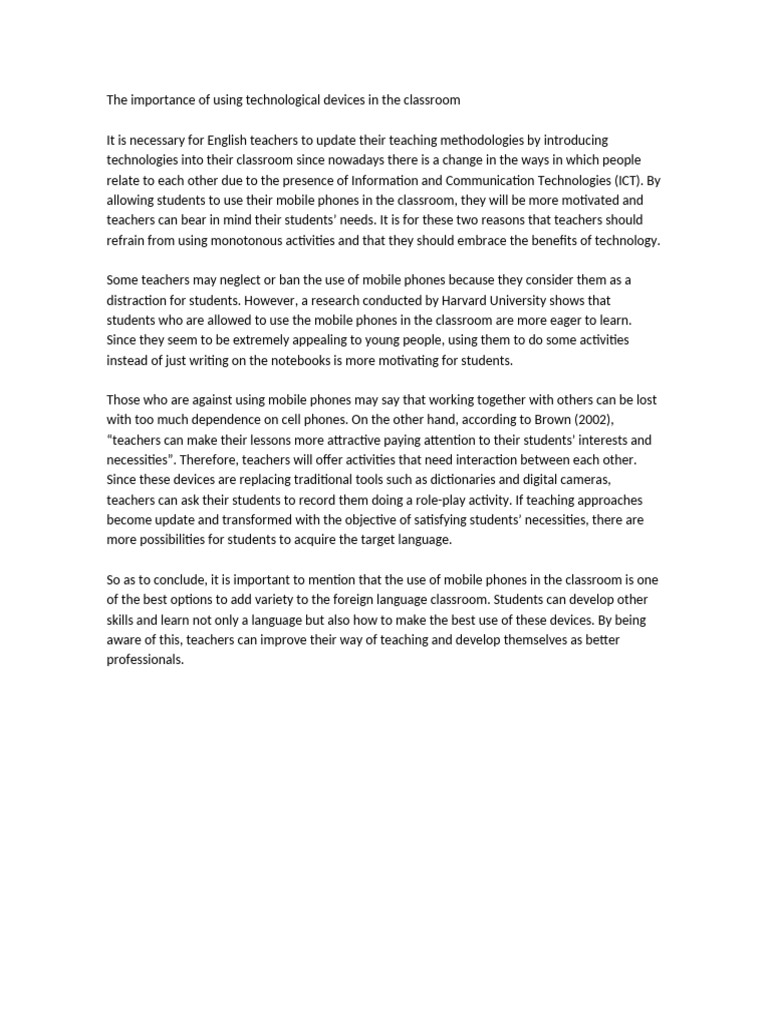 The Importance of Using Technological Devices in The Classroom | PDF