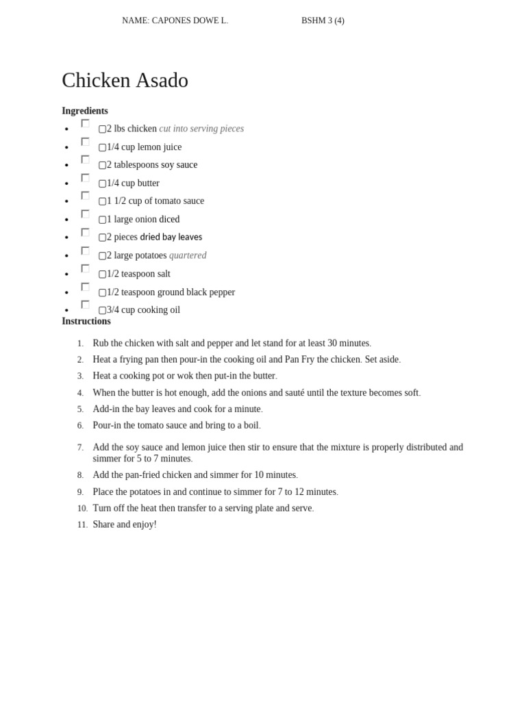 Chicken Asado | PDF