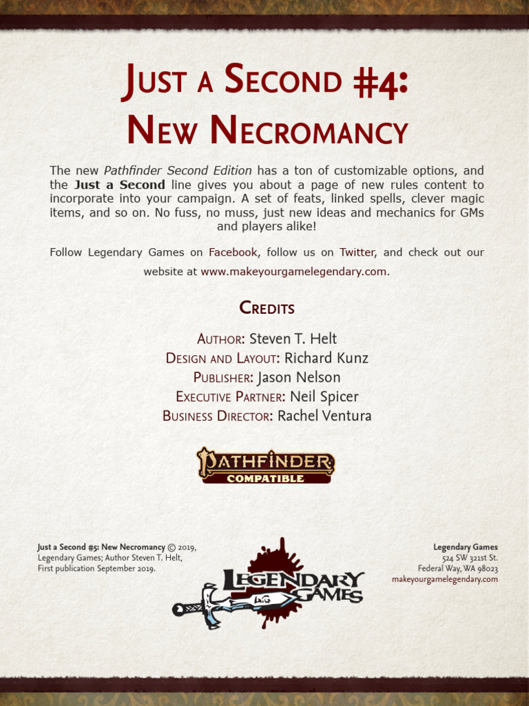 Legendary - Just A Second 4 New Necromancy (PF2) | PDF | License | Trademark