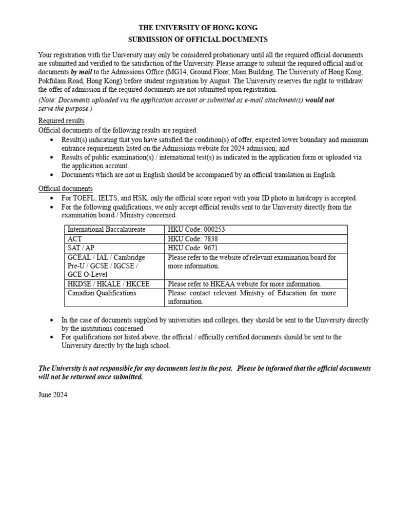 Submission of Official or Officially Certified Documents 2024 | PDF ...