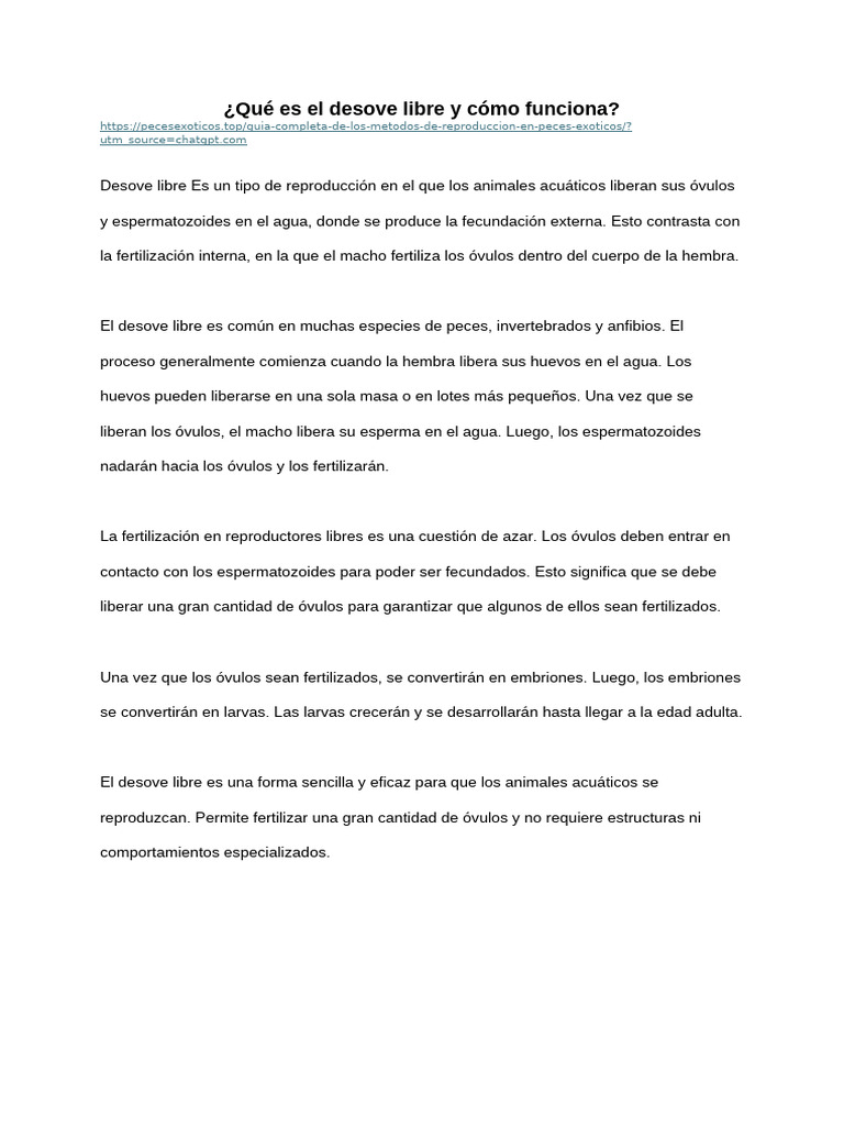 Desove libre en peces: definición y proceso | PDF