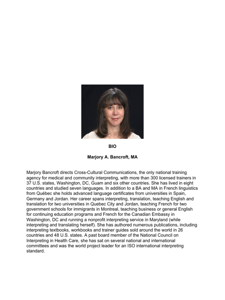 Marjory A. Bancroft: Expert in Interpreting | PDF