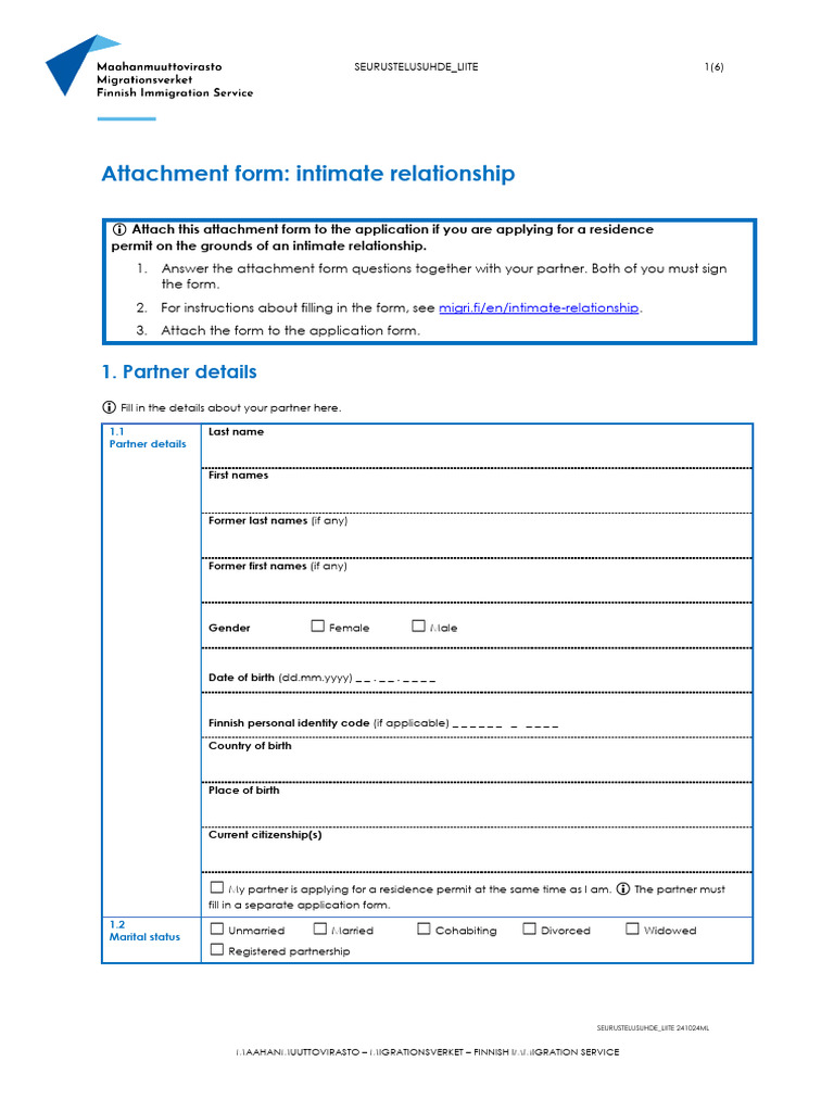 Intimate Relationship Visa Form Finland | PDF | Marriage | Divorce