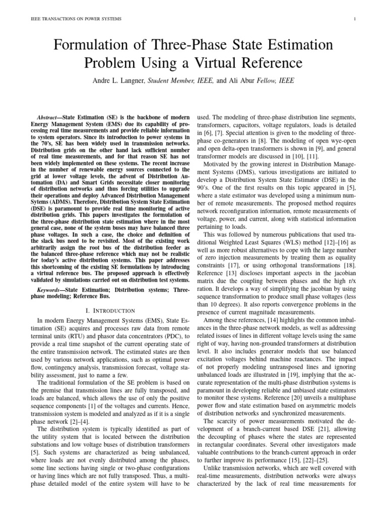 Three-Phase State Estimation in DSE | PDF | Electrical Impedance ...