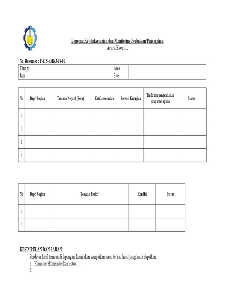 Form Laporan Ketidaksesuaian Dan Monitoring Perbaikan, Pencegahan | PDF