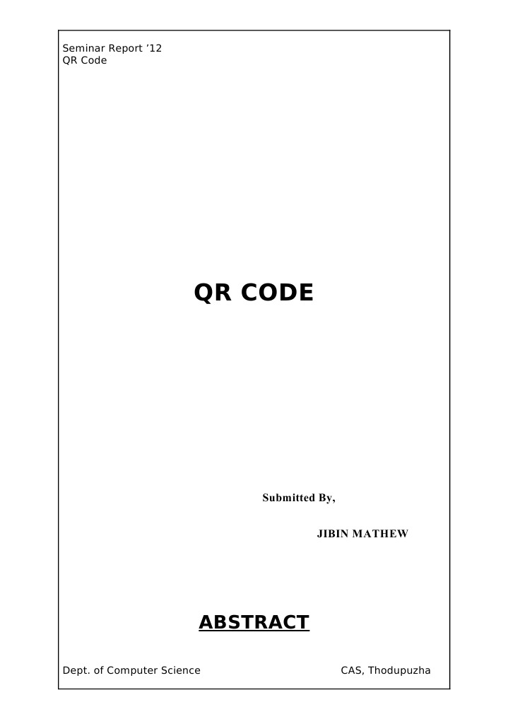 QR Code Seminar Report | PDF | Qr Code | Barcode