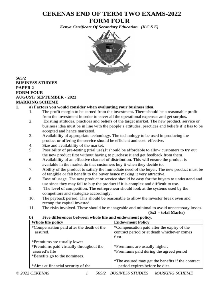 K.C.S.E Business Studies Exam 2022 | PDF | Interest Rates | Interest