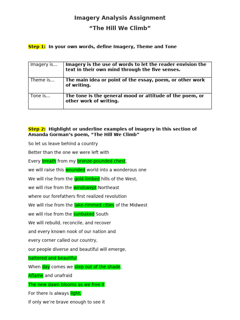 Analyzing Imagery in "The Hill We Climb" | PDF | Poetry